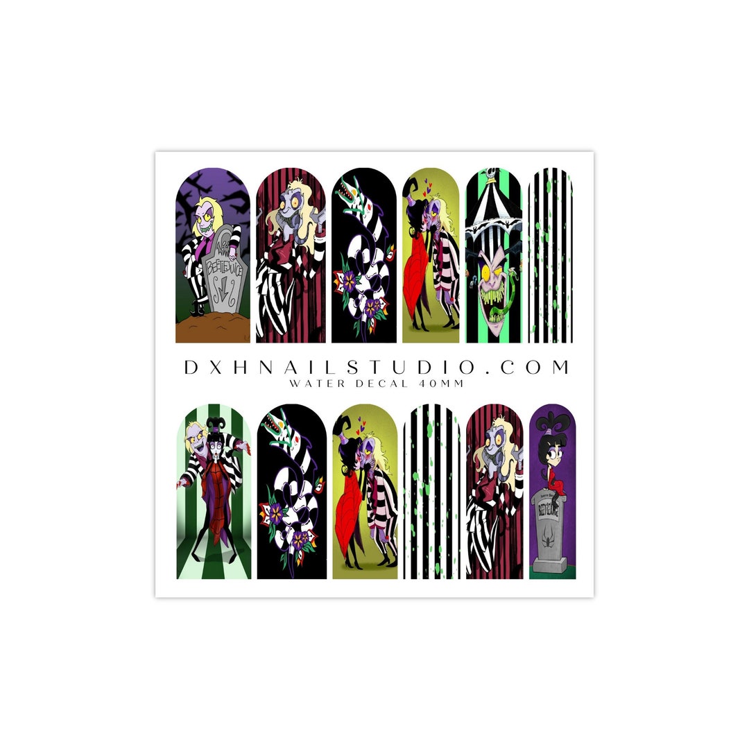 Beetle Juice 2 Halloween Nail Decals Water Transfer Nail Wraps Horror ...