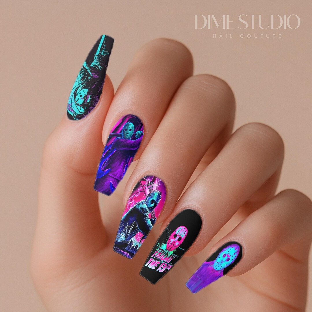 Retro Jason Voorhees Halloween Nail Decals - Horror Villain Nail Art ...