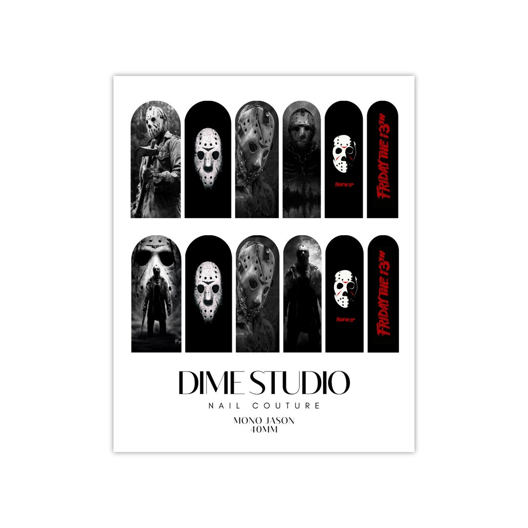 Spooky Monochrome Jason Halloween Nail Decals Nail Wraps Water Transfer ...