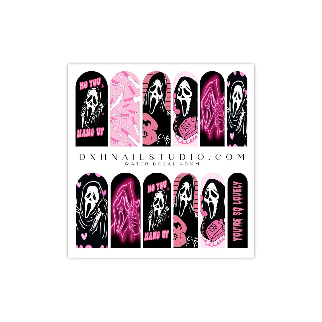 Pink Scary Ghost 2 Horror Villain Halloween Nail Decals Water Transfer ...