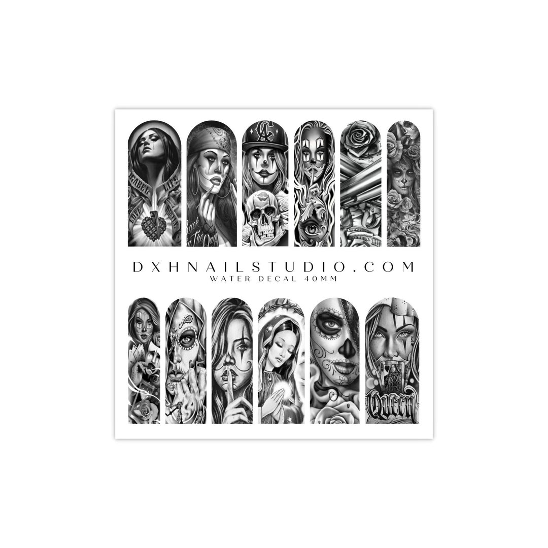 Chola Chicana 2 XL Nail Wraps Monochrome Sad Girl Jokers Girl Nail Art ...