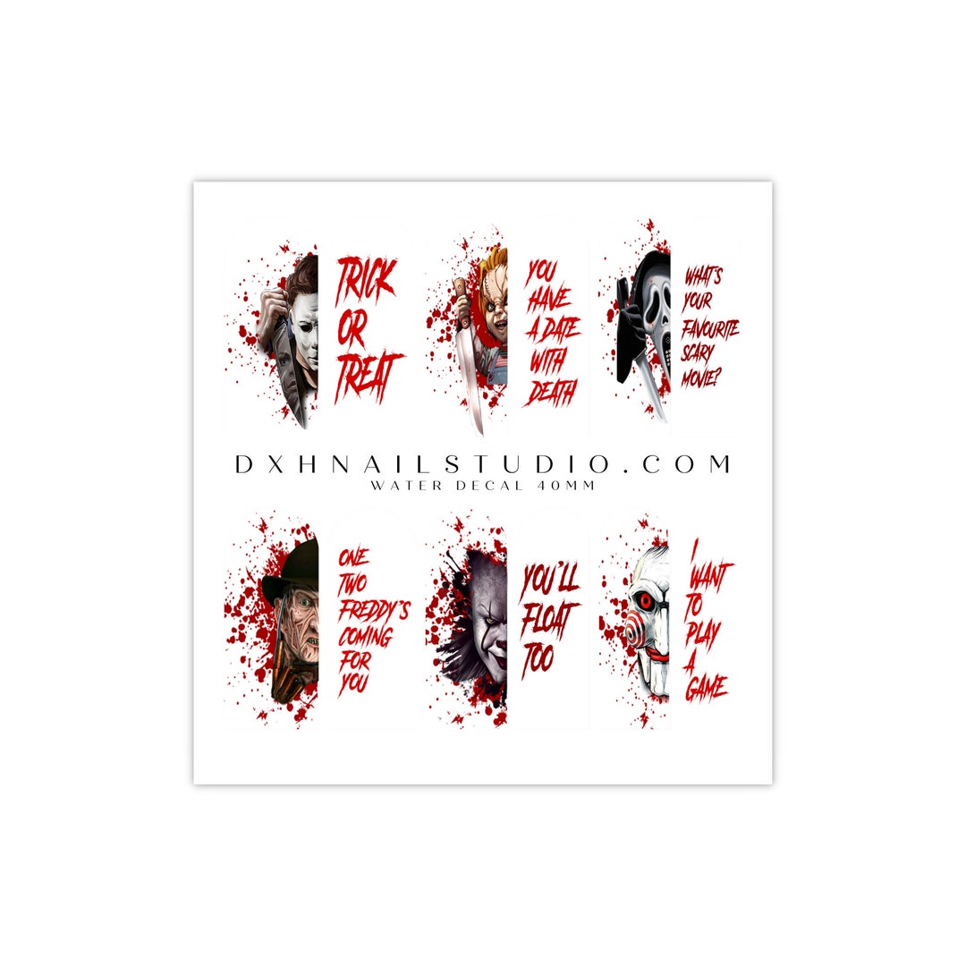 Horror Villain Slasher Blood Splatter Halloween Nail Decals - Etsy