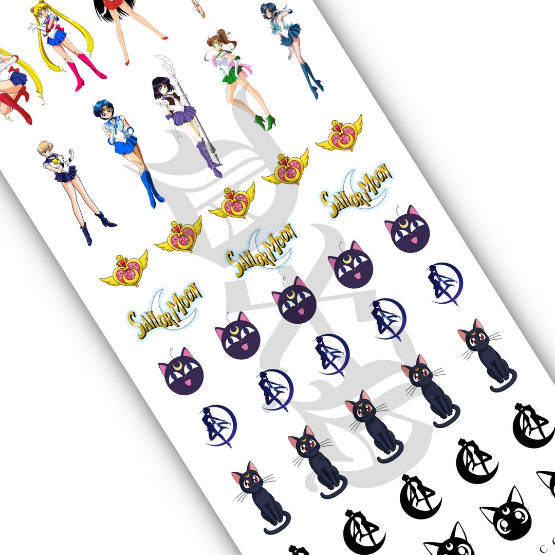Sailor Girl Luna Moon Anime Nail Decals Water Transfer Anime Cartoon ...
