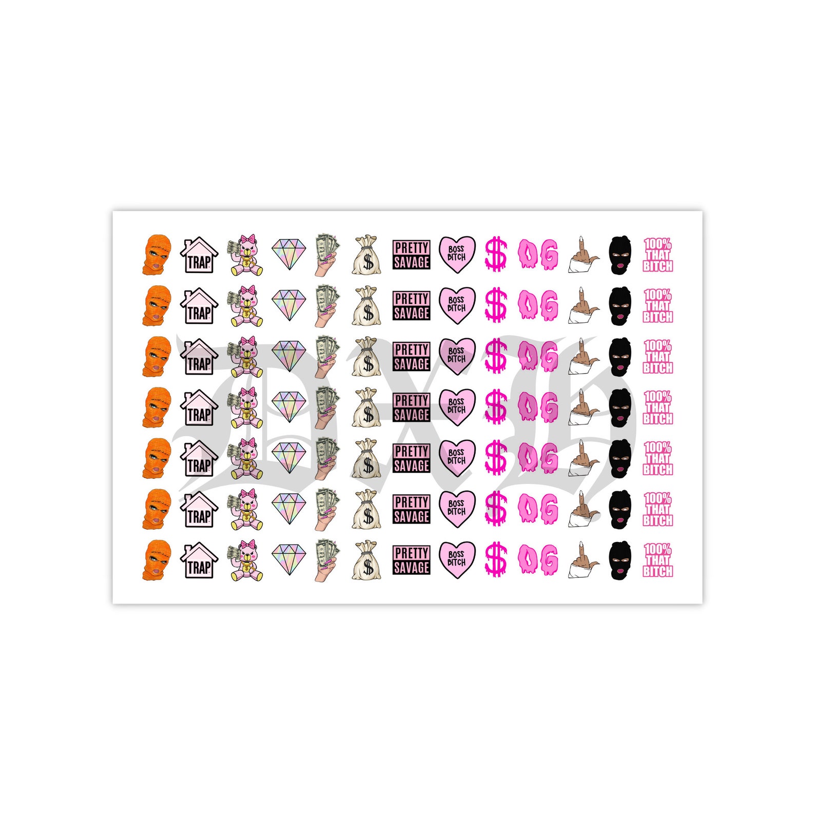 Trap House Baddie Nail Decals - Super Bad Ski Mask Nail Art - Baddie ...