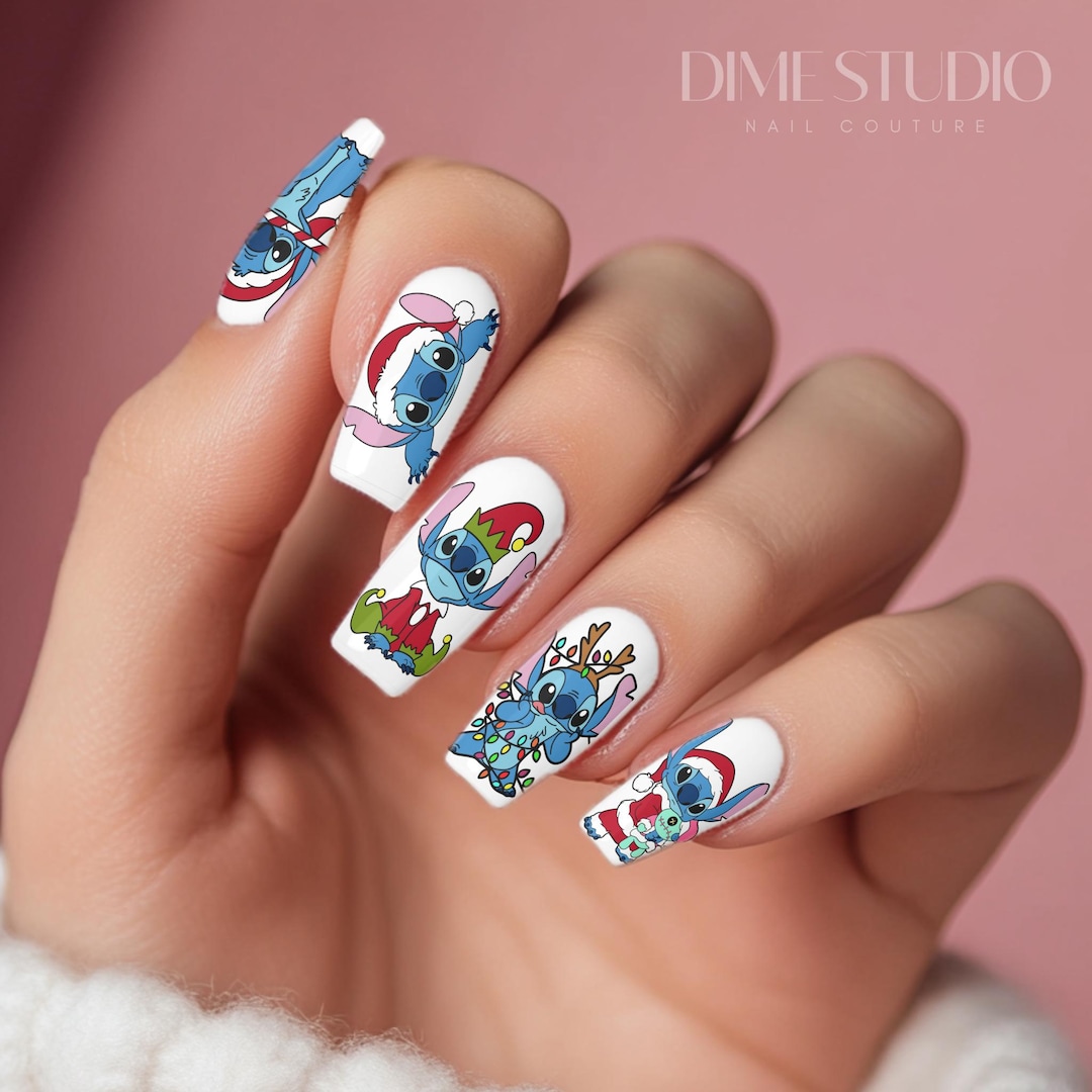 Cute Cartoon Holiday Christmas Stitch Nail Decals Clear Water Transfer ...