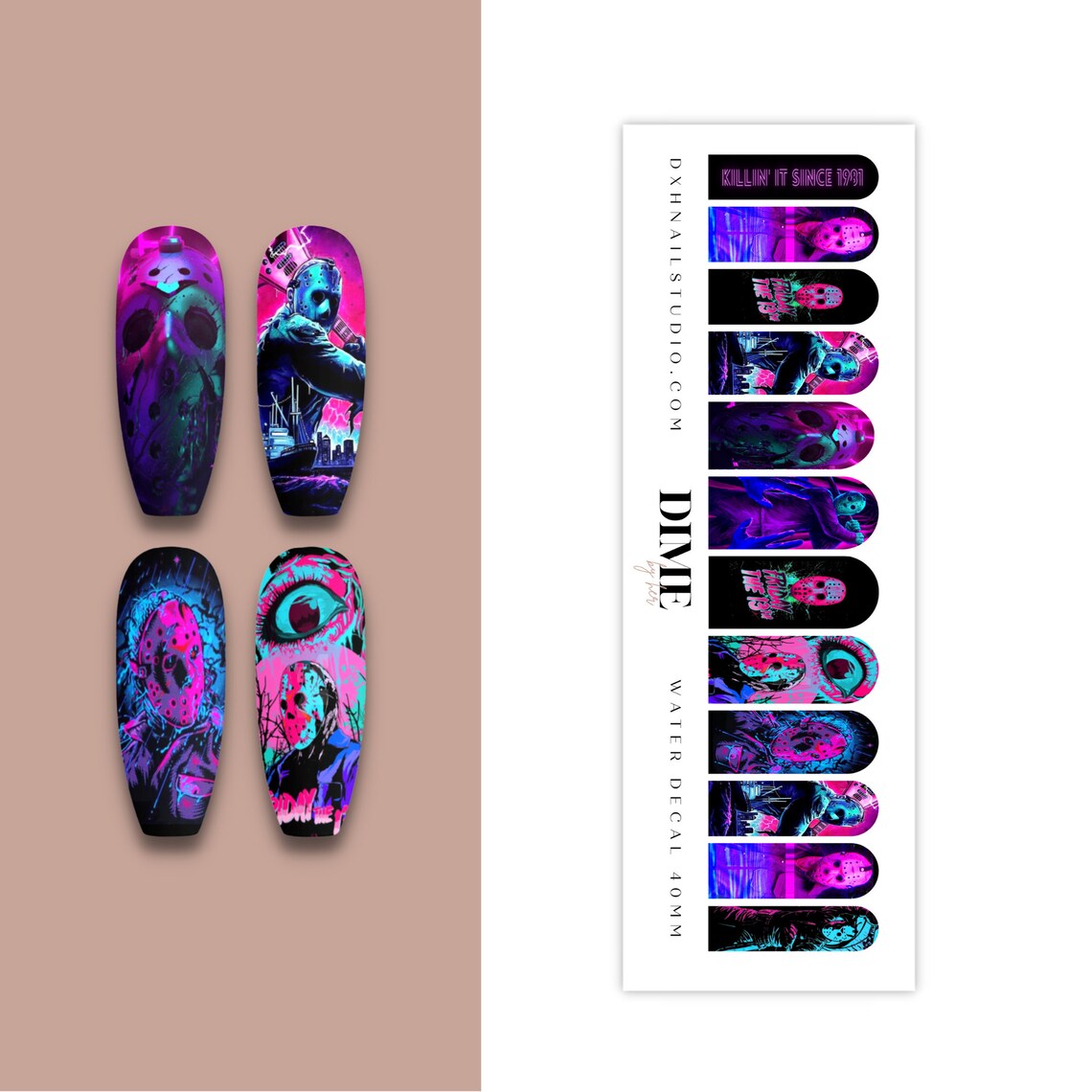 Retro Jason Voorhees Halloween Nail Decals Horror Villain - Etsy