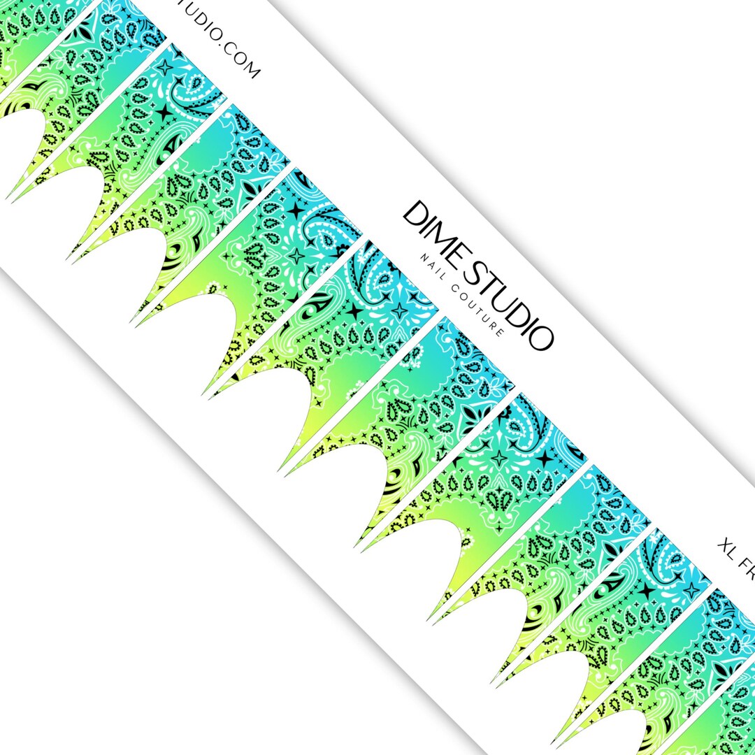 Key Lime Bandana Paisley XL Frenchies Water Transfer Overlay French Tip ...