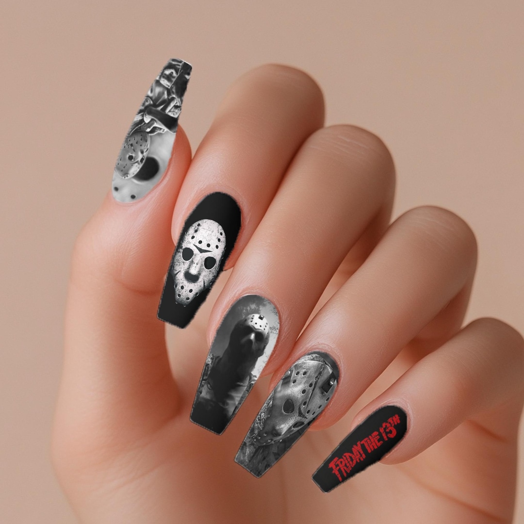 Jason Voorhees Nail Art Decals – Spooky Halloween Water Transfer Nail ...