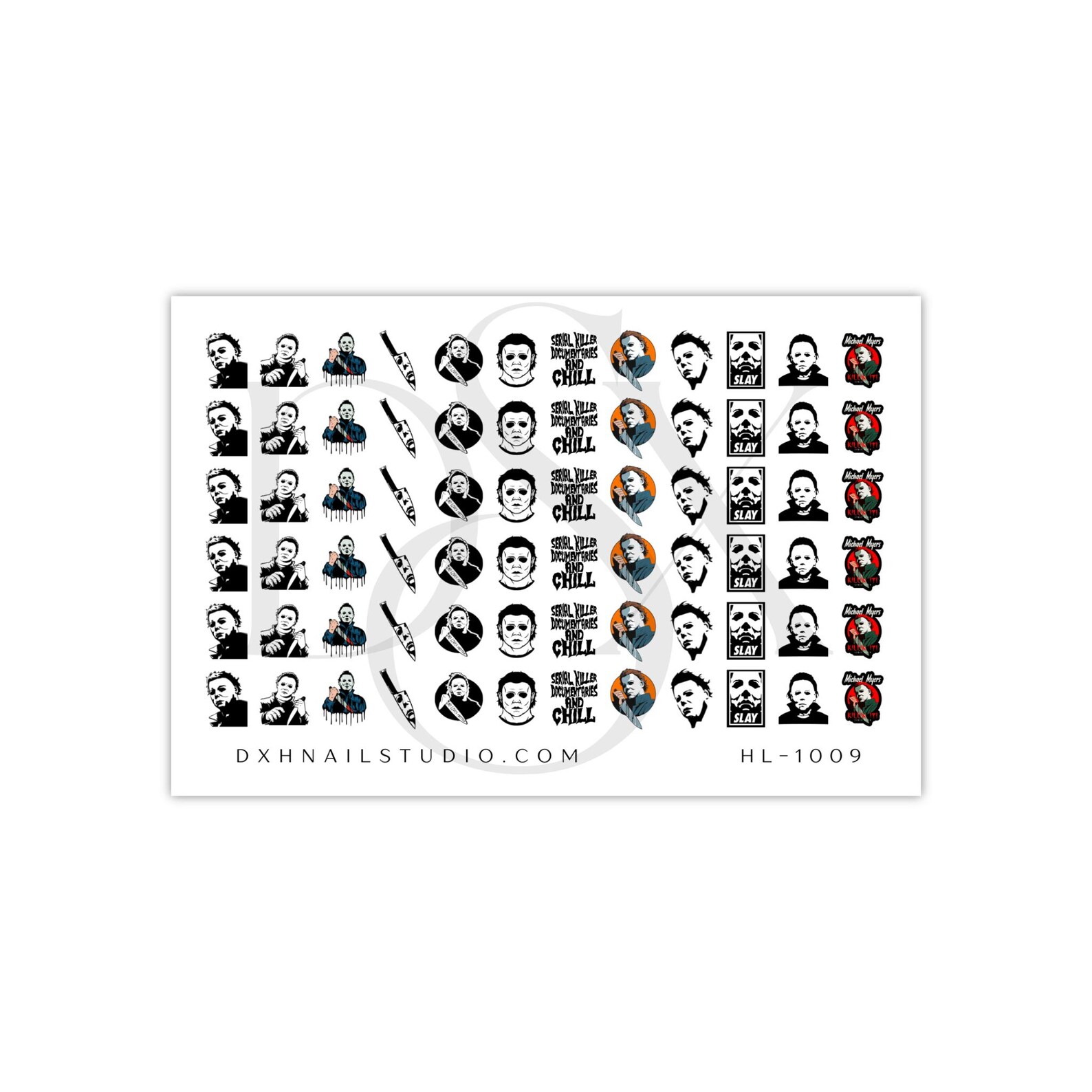 Halloween Michael Myers Slasher Silhouette Nail Decals Water Transfer ...