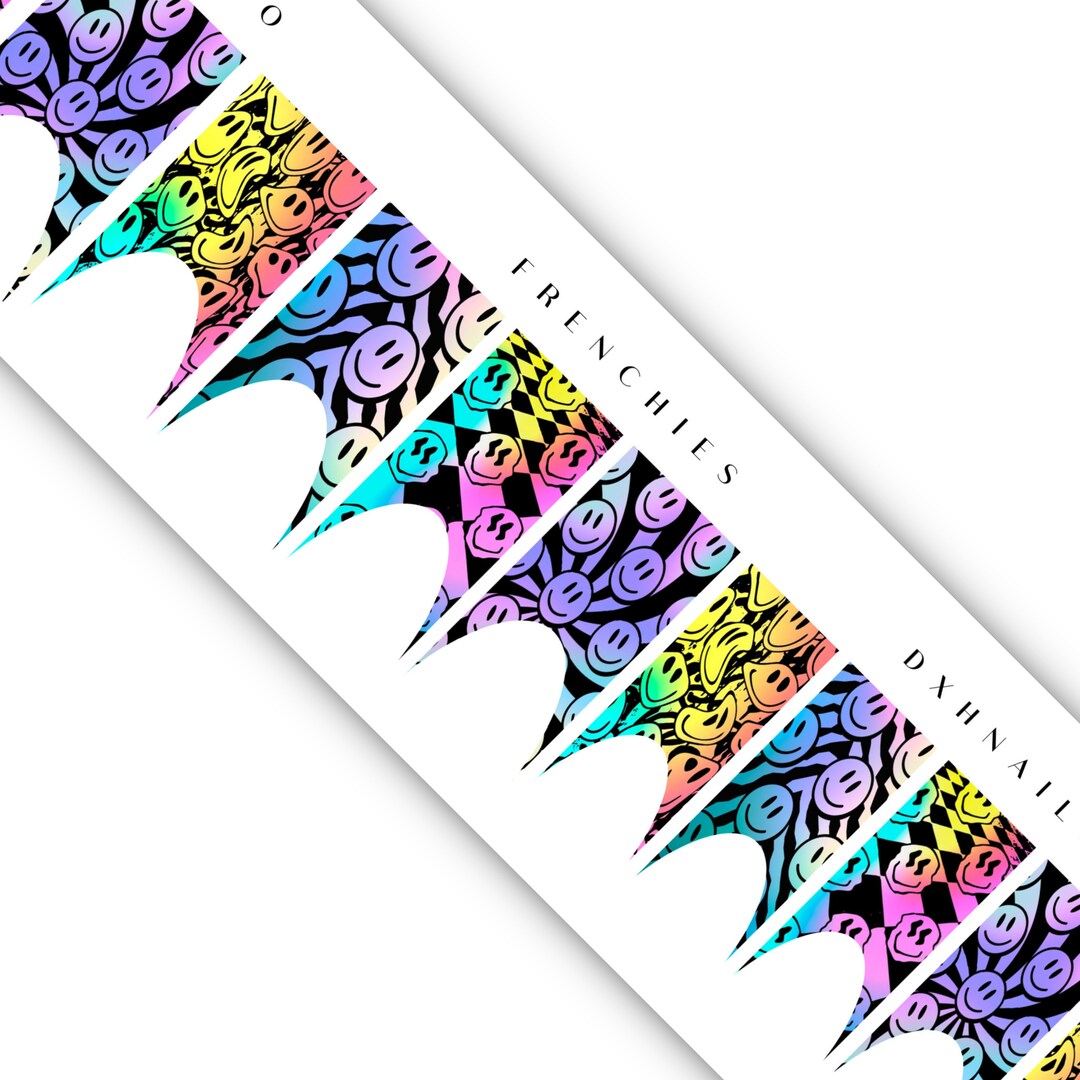 Trippy Hippie Smiley Face Frenchies - Fun Colorful French Tip Decals ...