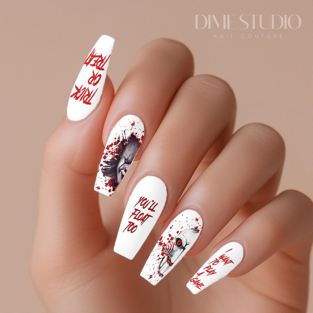 Horror Villain Slasher Blood Splatter Halloween Nail Decals Clear Water ...