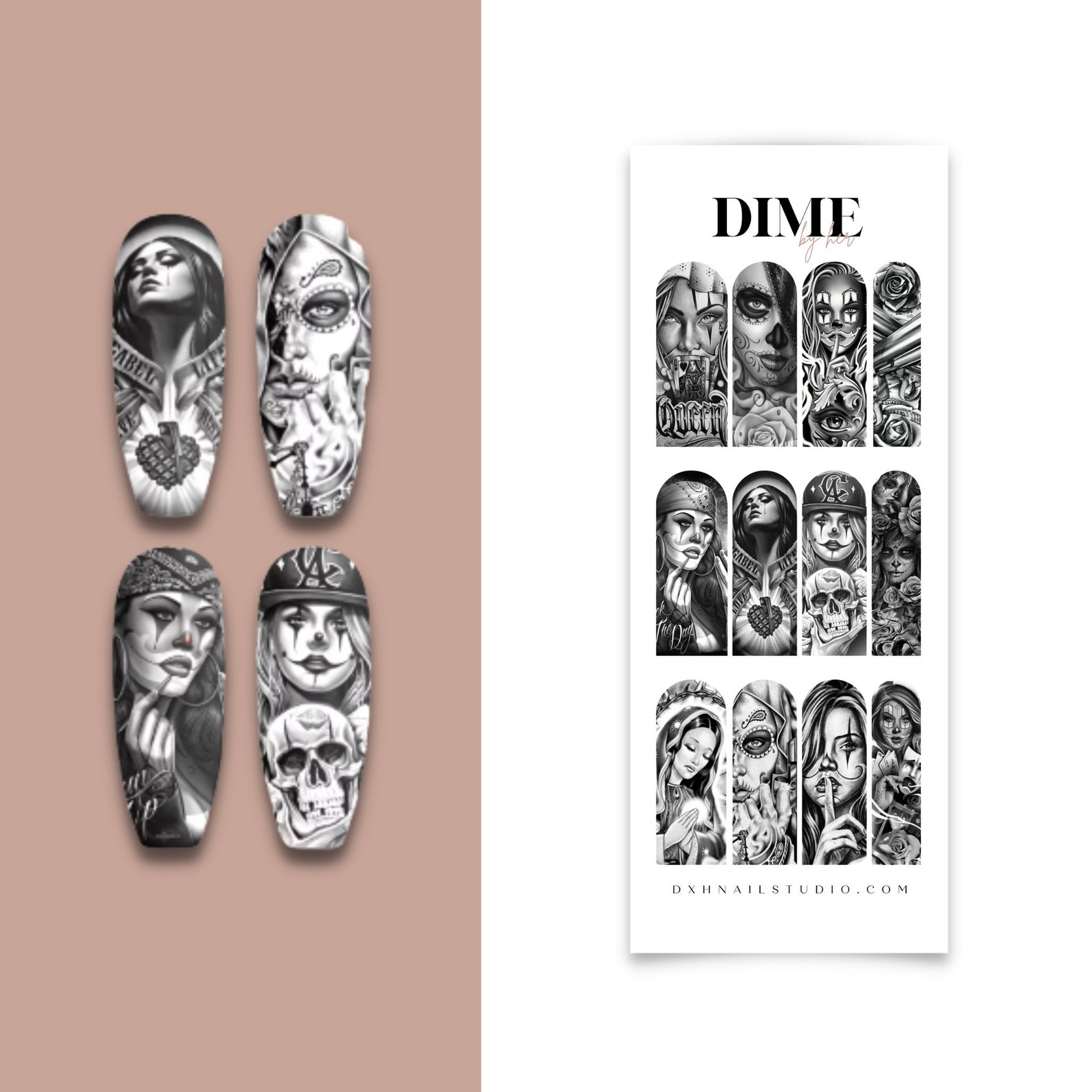 Chola Chicana 2 XL Nail Wraps Monochrome Sad Girl - Etsy