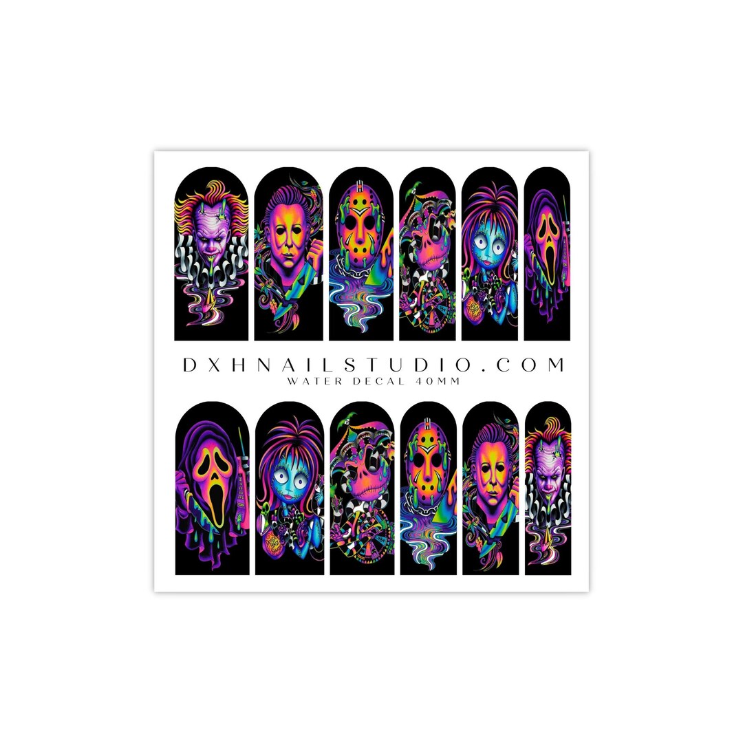Slasher Crew 2 Retro Horror Halloween Nail Decals Water Transfer Nail ...
