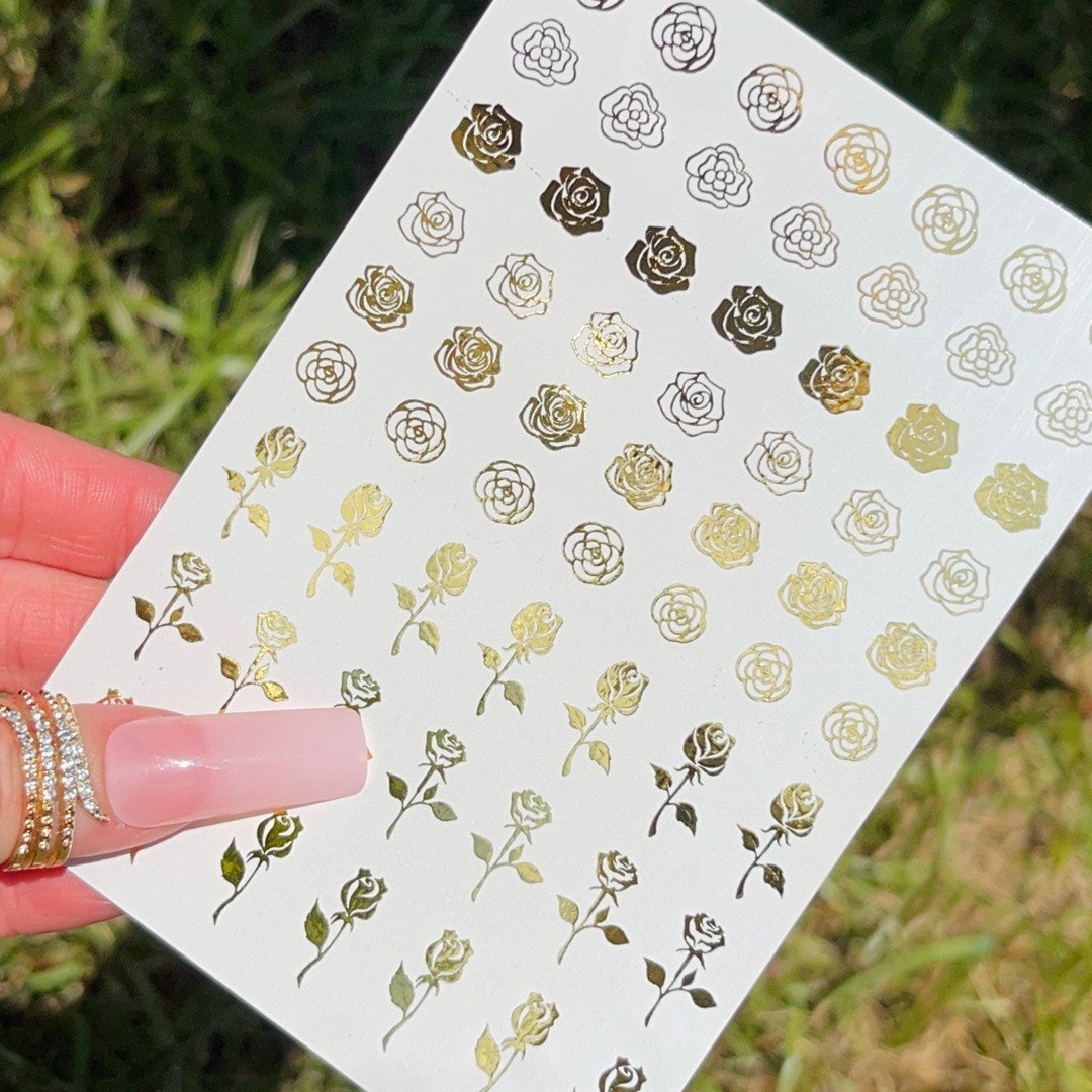 Foiled Rose Nail Decals - Floral Nail Art - Holographic Foil Nail ...