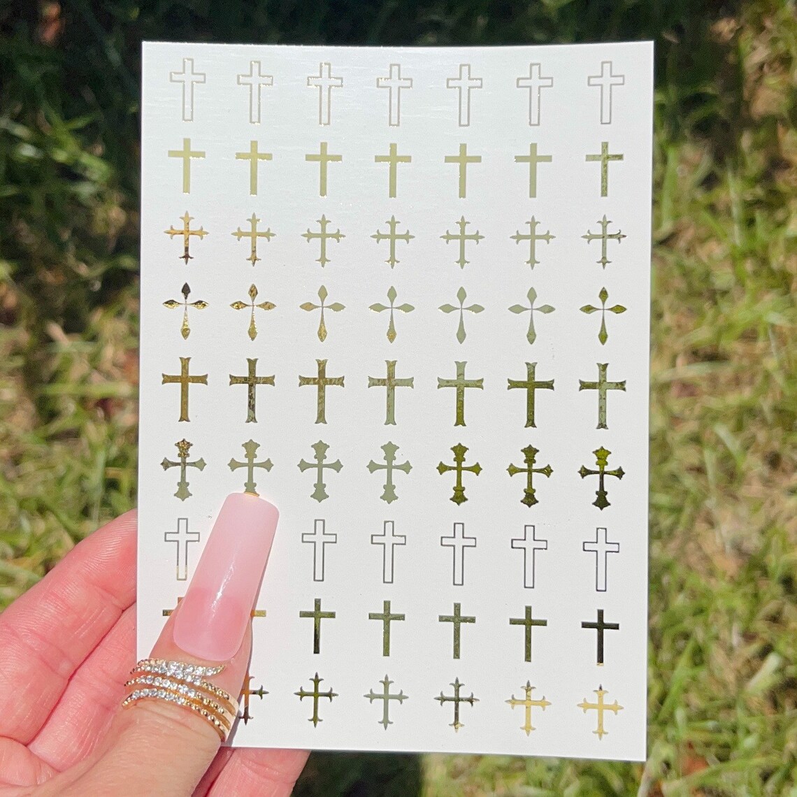 Foiled Cross Nail Decals Gold Cross Nail Art Holographic | Etsy