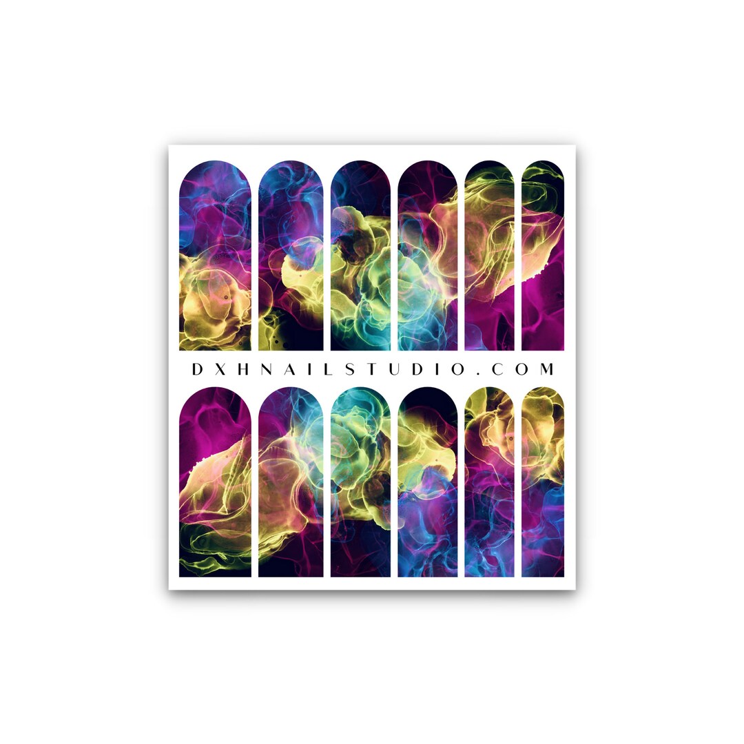 Smoked Rainbow Alcohol Ink Nail Decals XL Nail Wraps Waterslide Decal ...