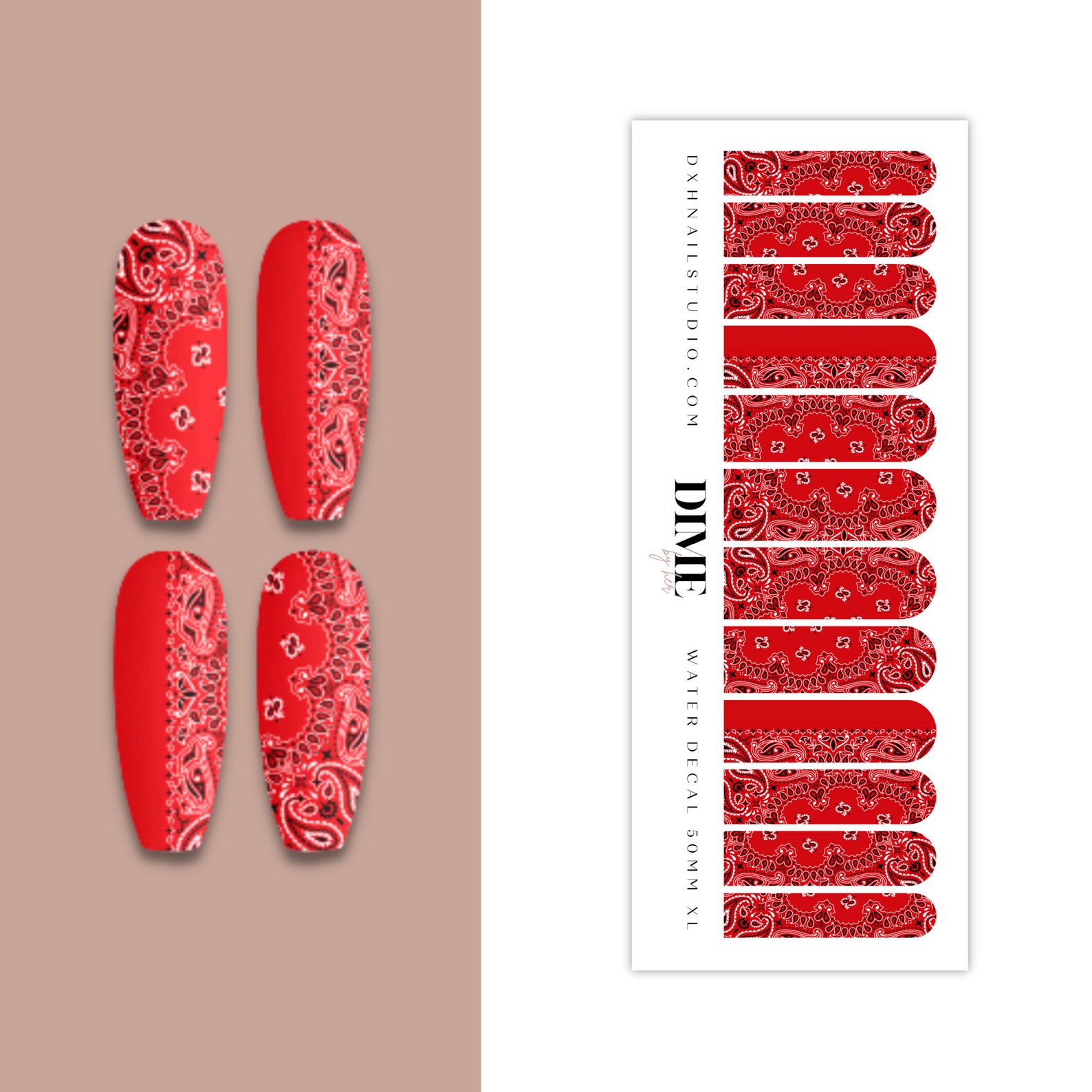 Red Bandana Nail Decals Waterslide Nail Decals XL Nail - Etsy