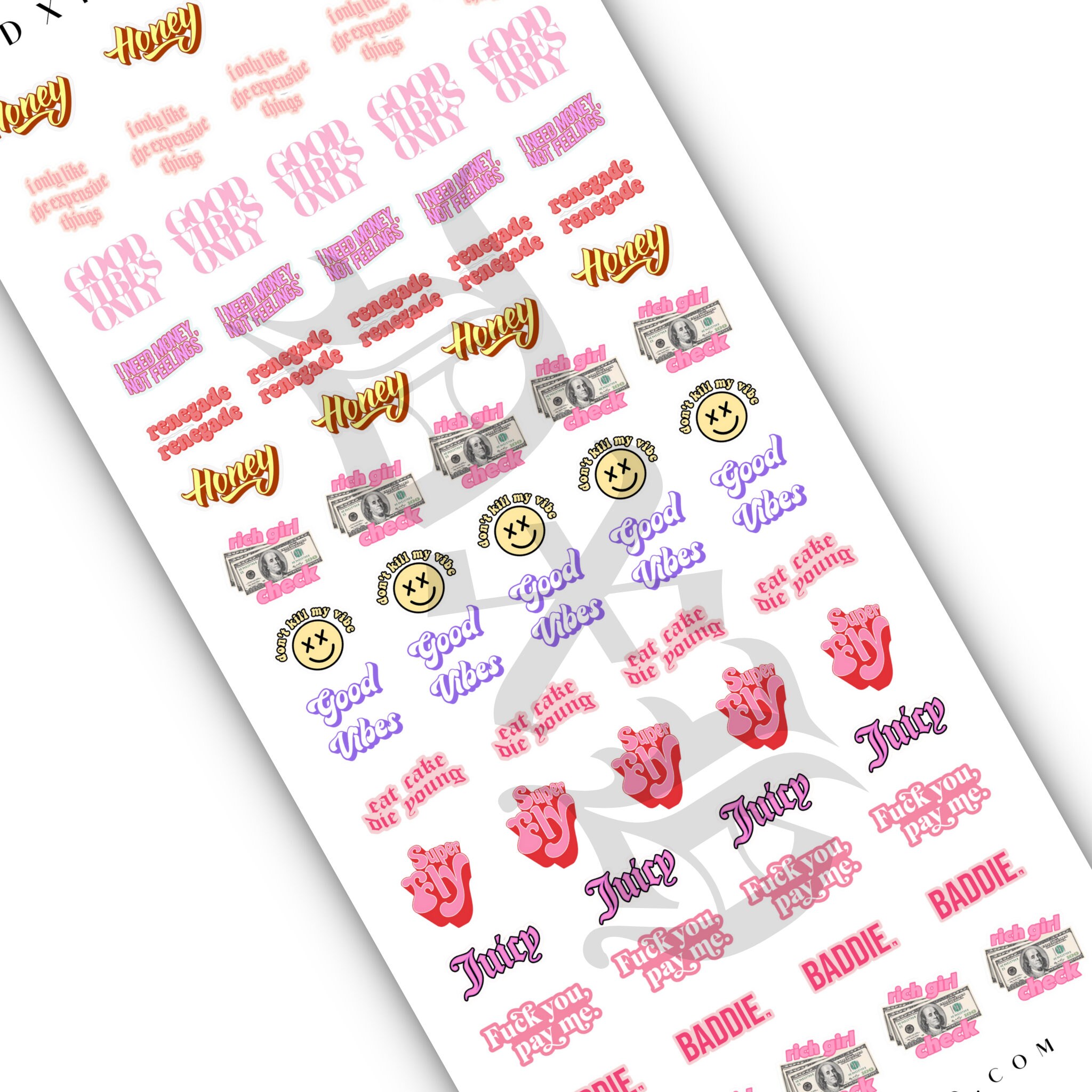 Pink Aesthetic Baddie Nail Decals Waterslide Nail Art Good | Etsy