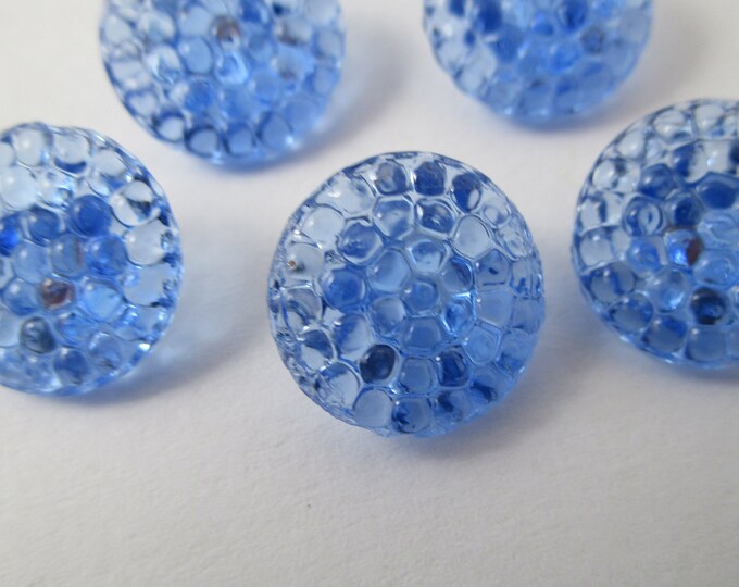 Six Vintage Blue Glass Bubble Top Buttons 1/2" Wide Shank Backs ...