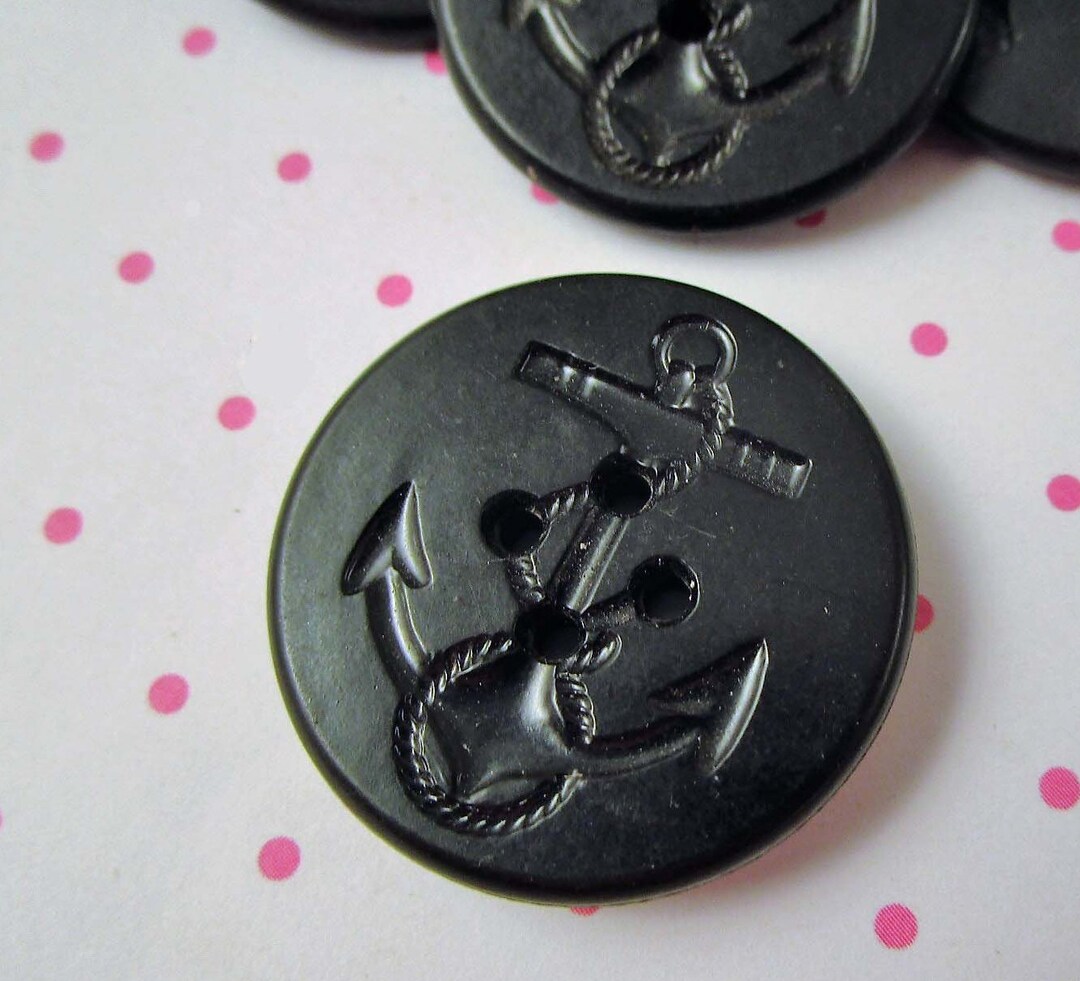 2 Large Vintage Anchor Plastic Buttons 1 1/4 Black Navy Peacoat ...