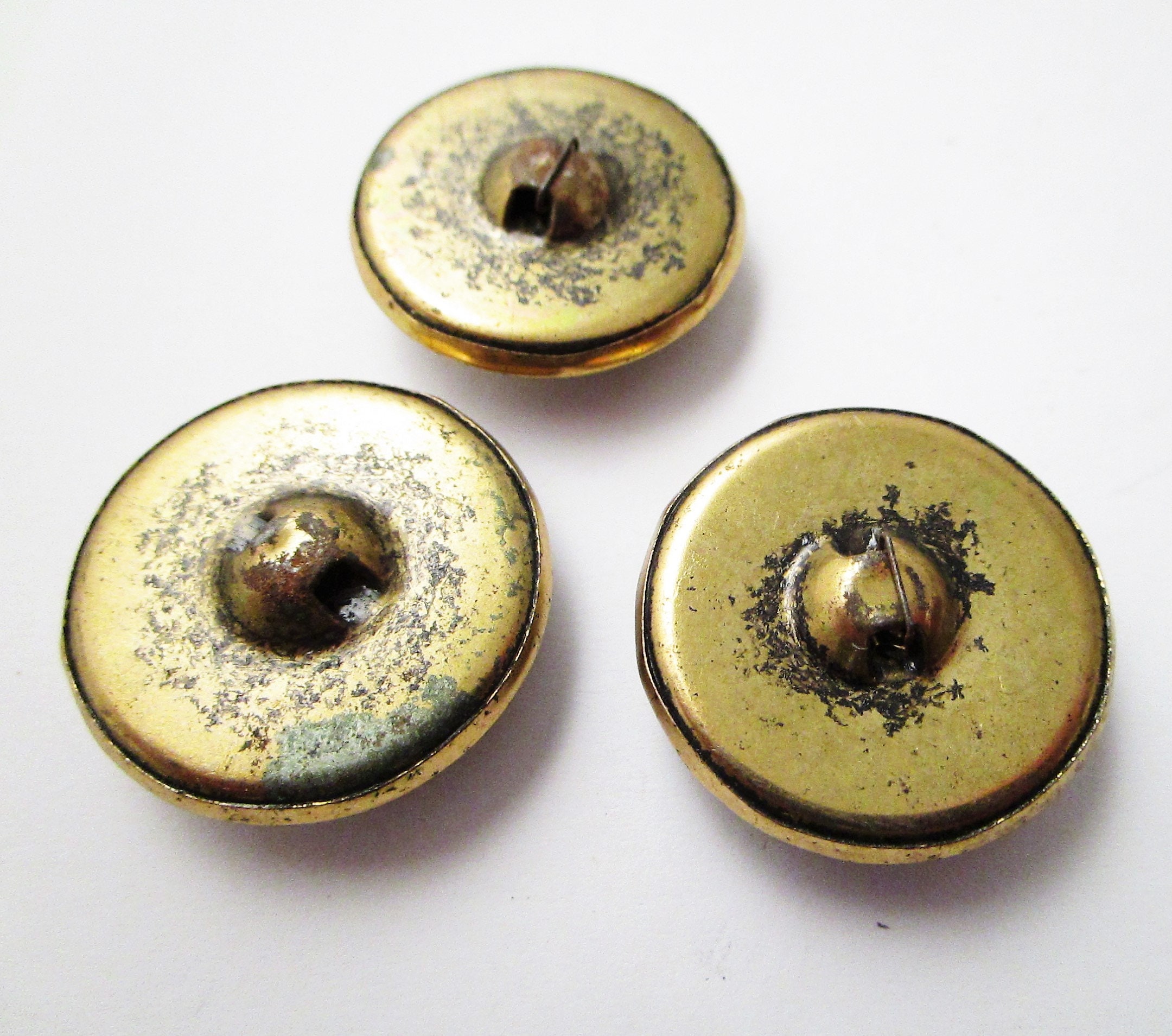 3 Large Vintage Antique Brass Metal Domed Buttons 1 1/8 Wide Shank ...