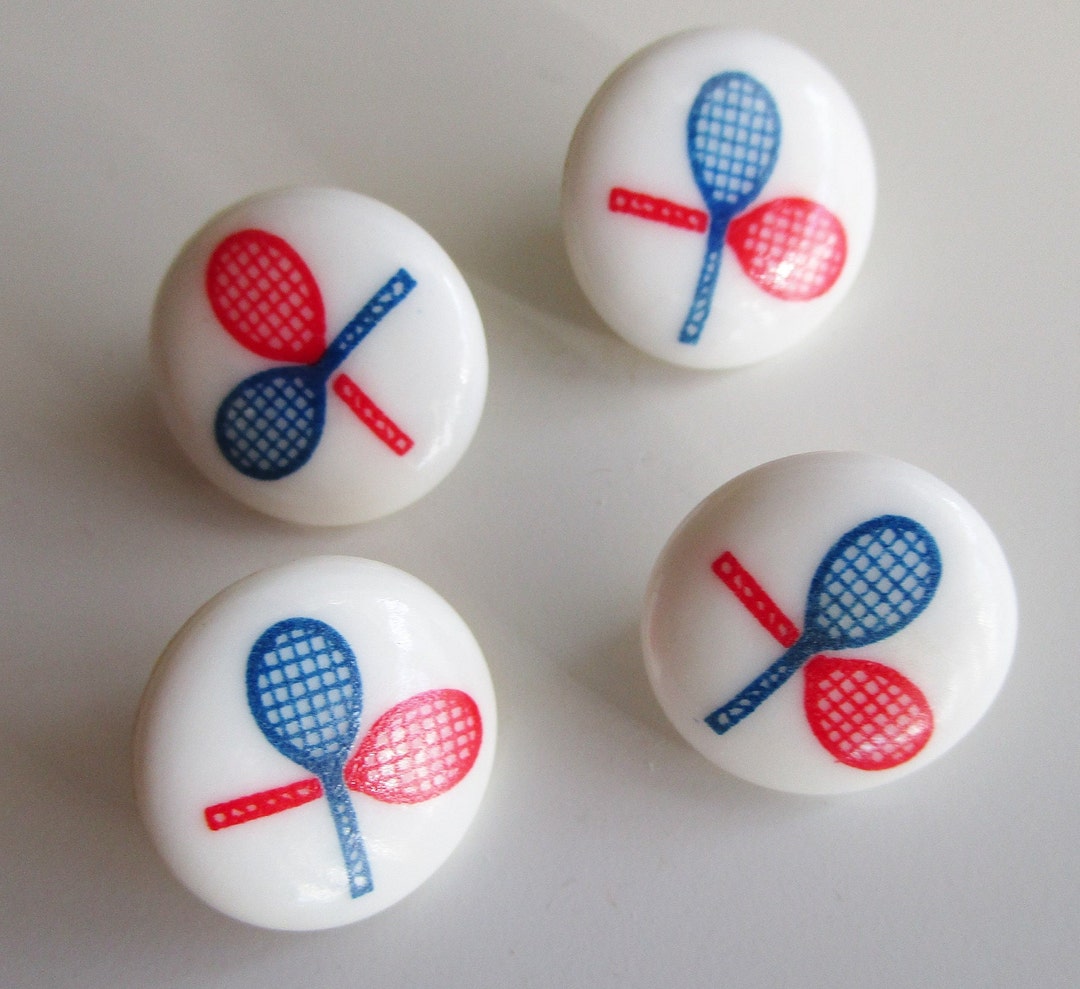 4 Colorful Vintage Plastic Red Blue Tennis Racquets Buttons - Etsy