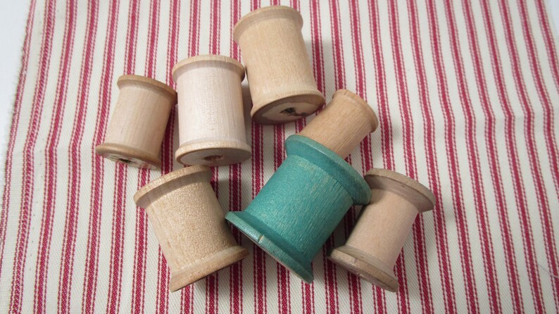 7 Vintage Wooden Thread Spools Antique Wood Colorful Labels Sewing ...