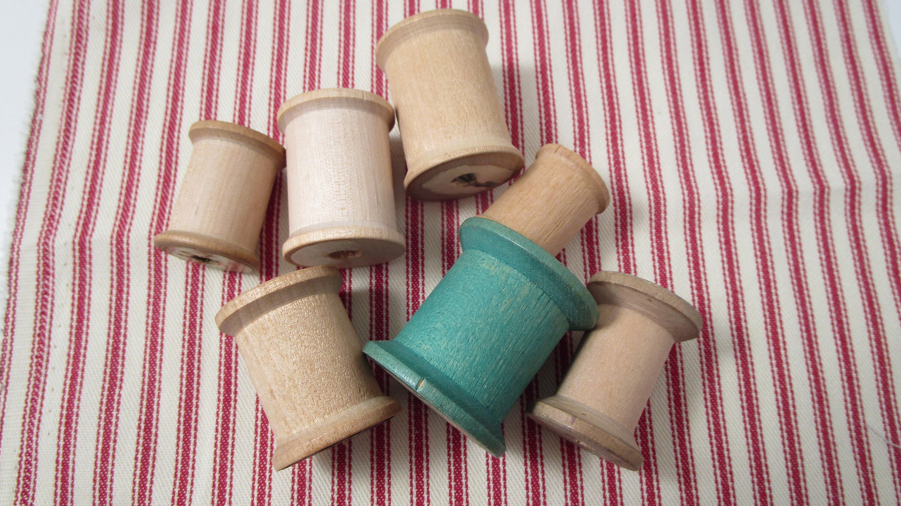 7 Vintage Wooden Thread Spools Antique Wood Colorful Labels Sewing ...