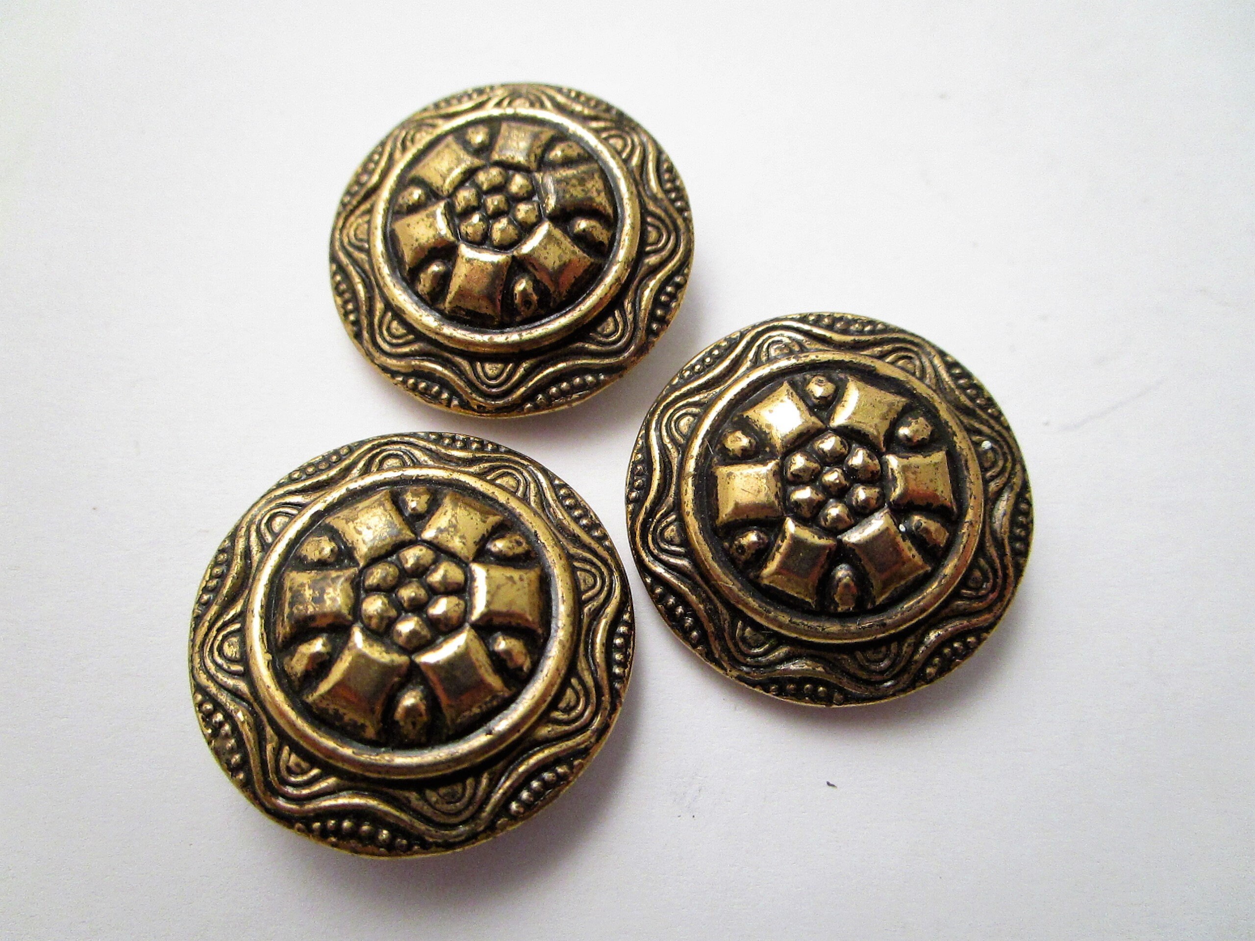 3 Large Vintage Antique Brass Metal Domed Buttons 1 1/8 Wide Shank ...