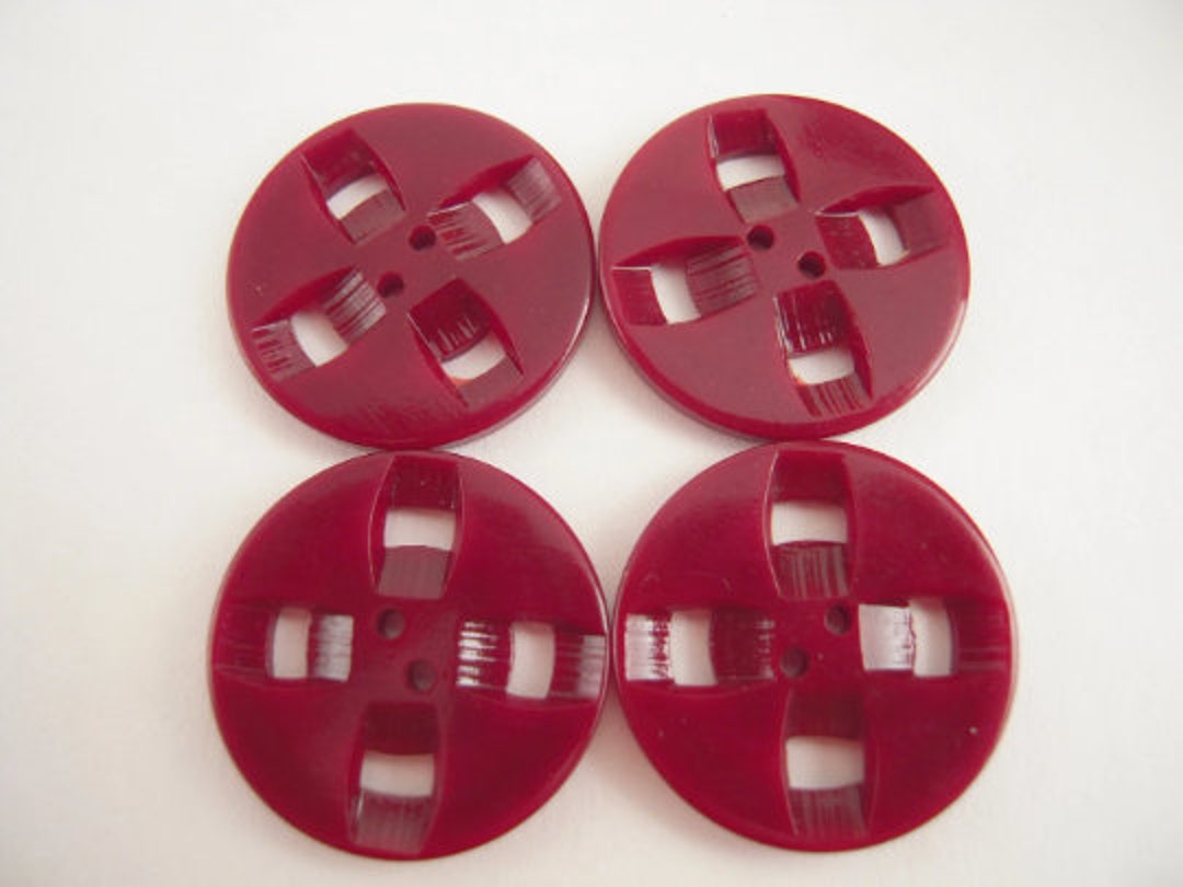 4 Vintage Plastic Carved Casein Cutout Maroon Red Cranberry Buttons ...