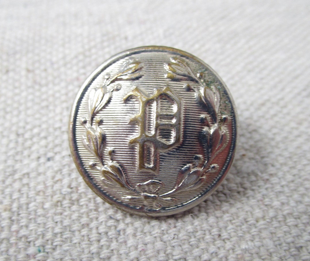 Vintage Silver Metal Police Uniform Button Raised P Letter Design 7/8 ...