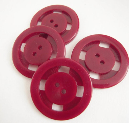 4 Vintage Plastic Carved Casein Cutout Maroon Red Cranberry Buttons ...