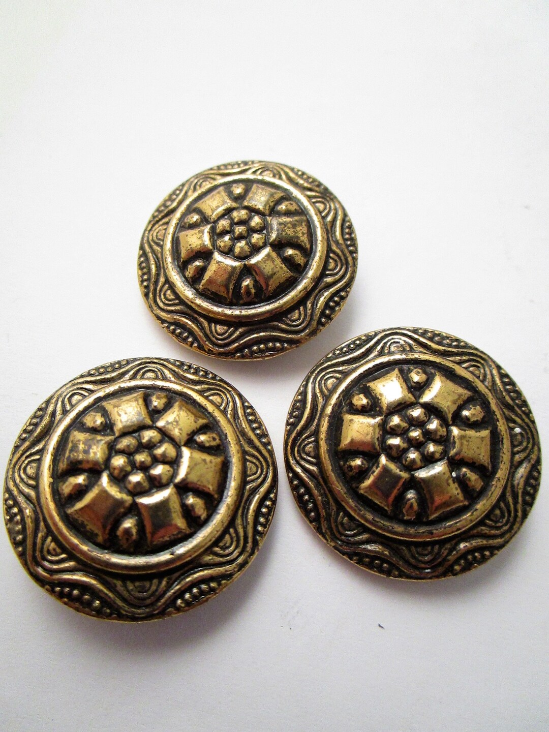 3 Large Vintage Antique Brass Metal Domed Buttons 1 1/8 Wide Shank ...