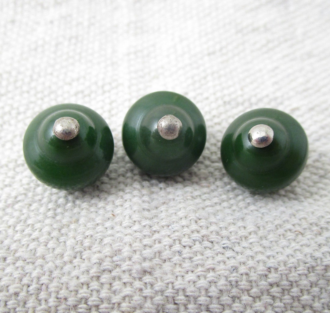 3 Vintage Green Bakelite Ball Buttons: Metal Tip, 1/2" Craft Supplies ...