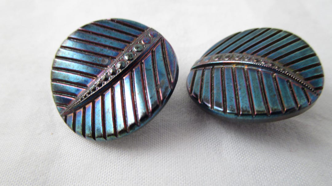 2 Vintage Carnival Glass Iridescent Pressed Buttons 7/8" Wide for ...