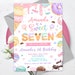 Sweet Seven Birthday Invitation, 7th Birthday Girl Donut Invitation ...