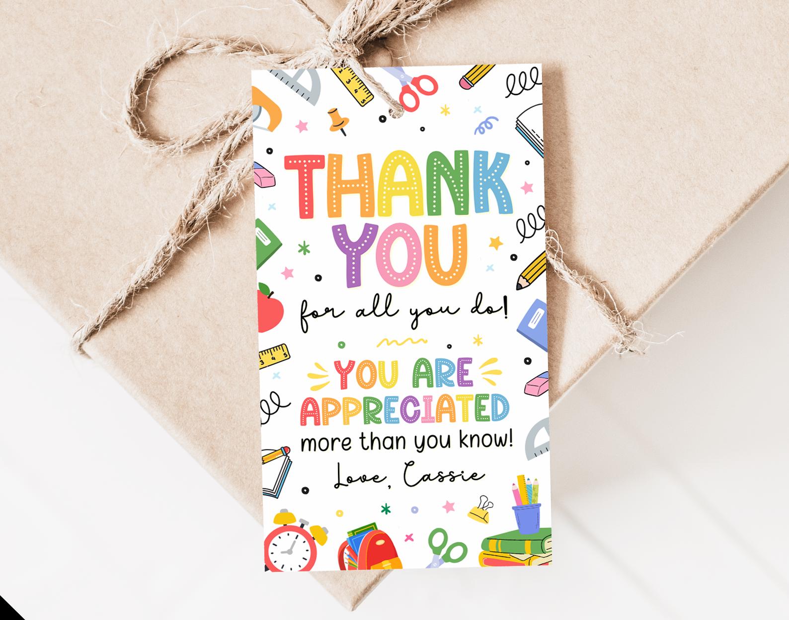 Teacher Appreciation Gift Tag, Thank You Teacher Gift Tag, School Party ...