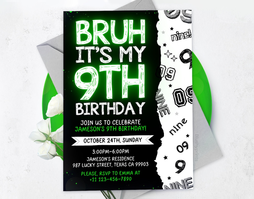 Boy 9th Birthday Invitation, Bruh Invitation, Bruh Its My Birthday ...