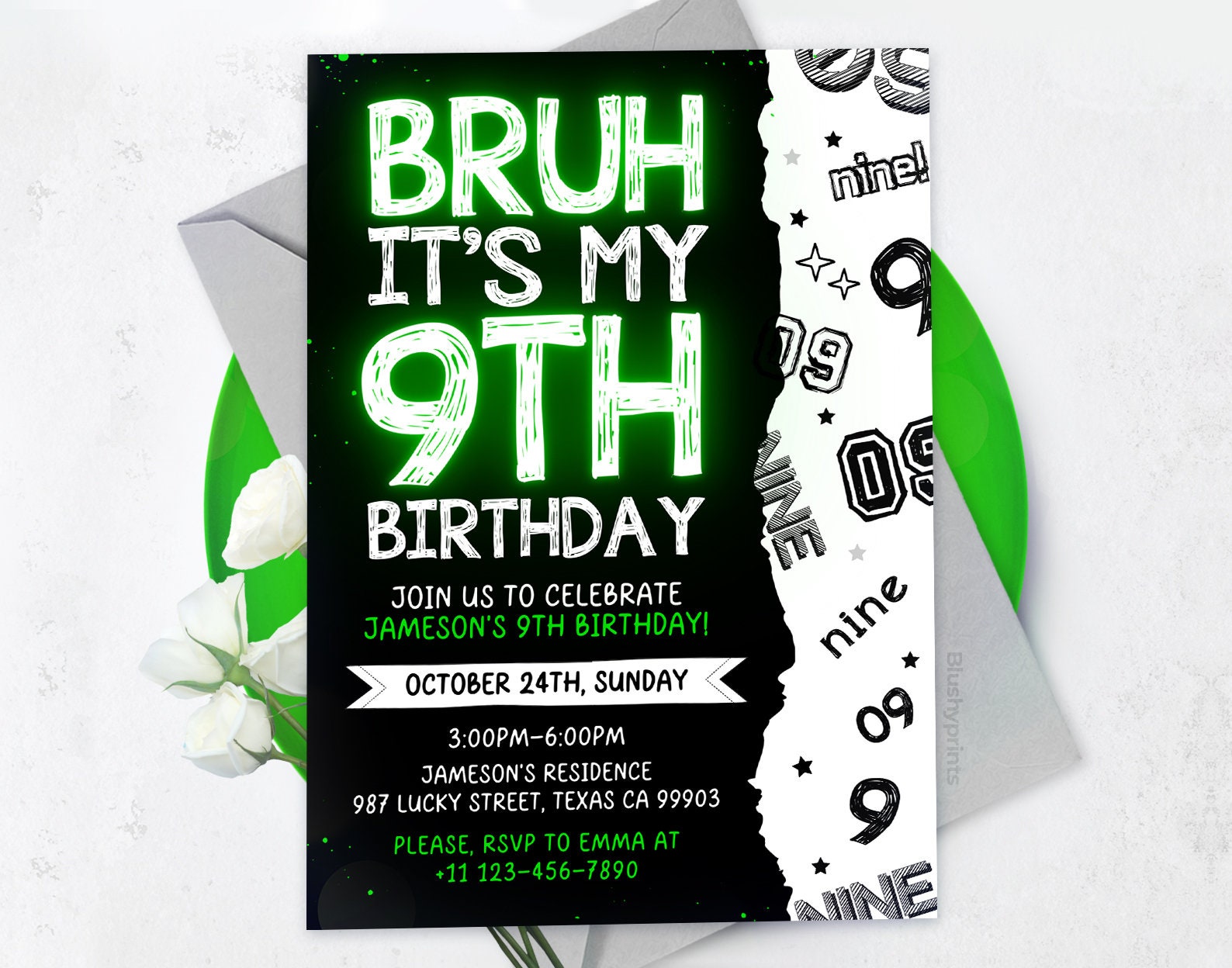 Boy 9th Birthday Invitation, Bruh Invitation, Bruh Its My Birthday ...