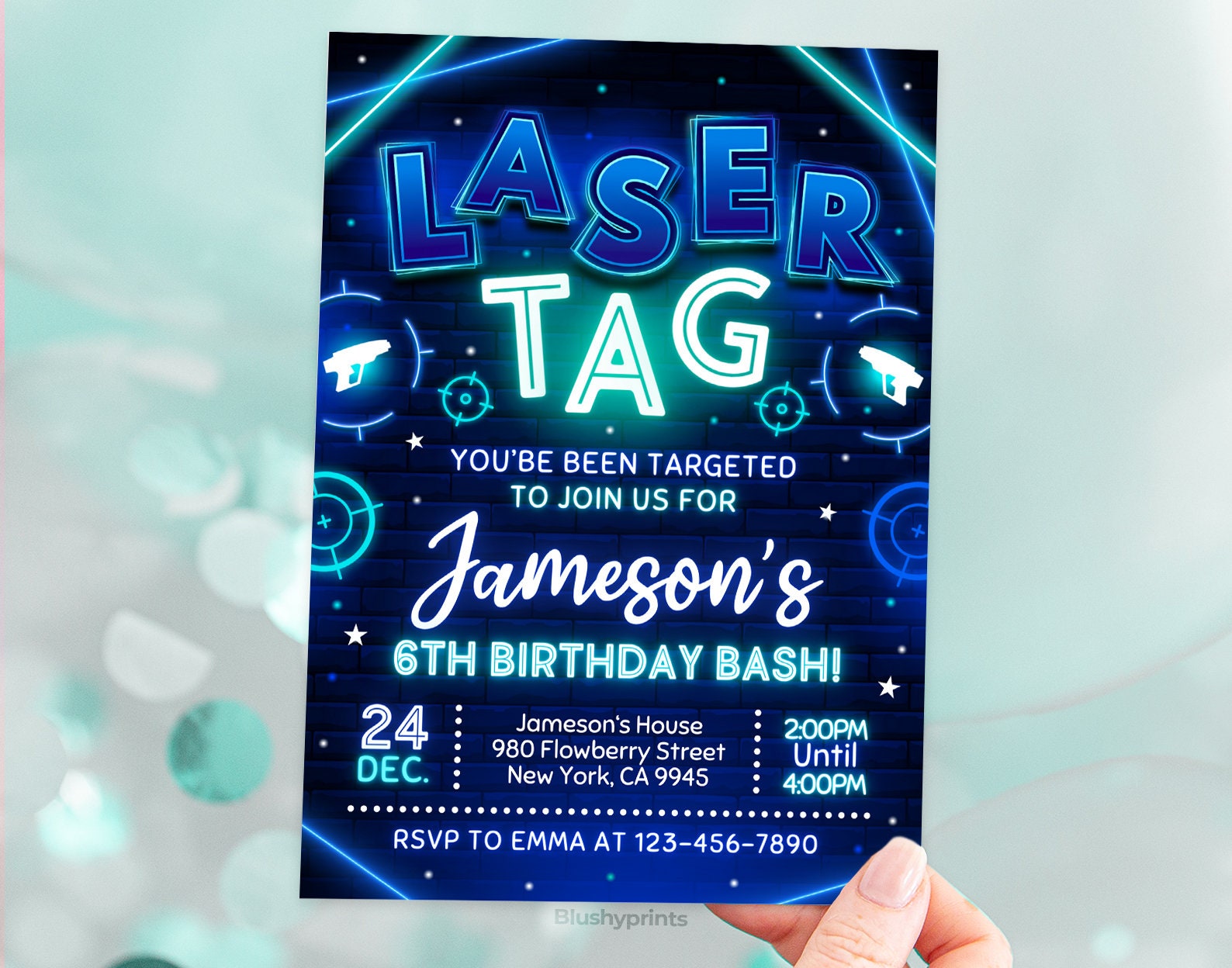 Laser Tag Party Invitation Neon Birthday Party Invite Glow Laser Tag ...