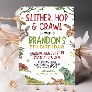 Reptile Birthday Invitation, Slither Hop and Crawl, Lizard Snake Party ...