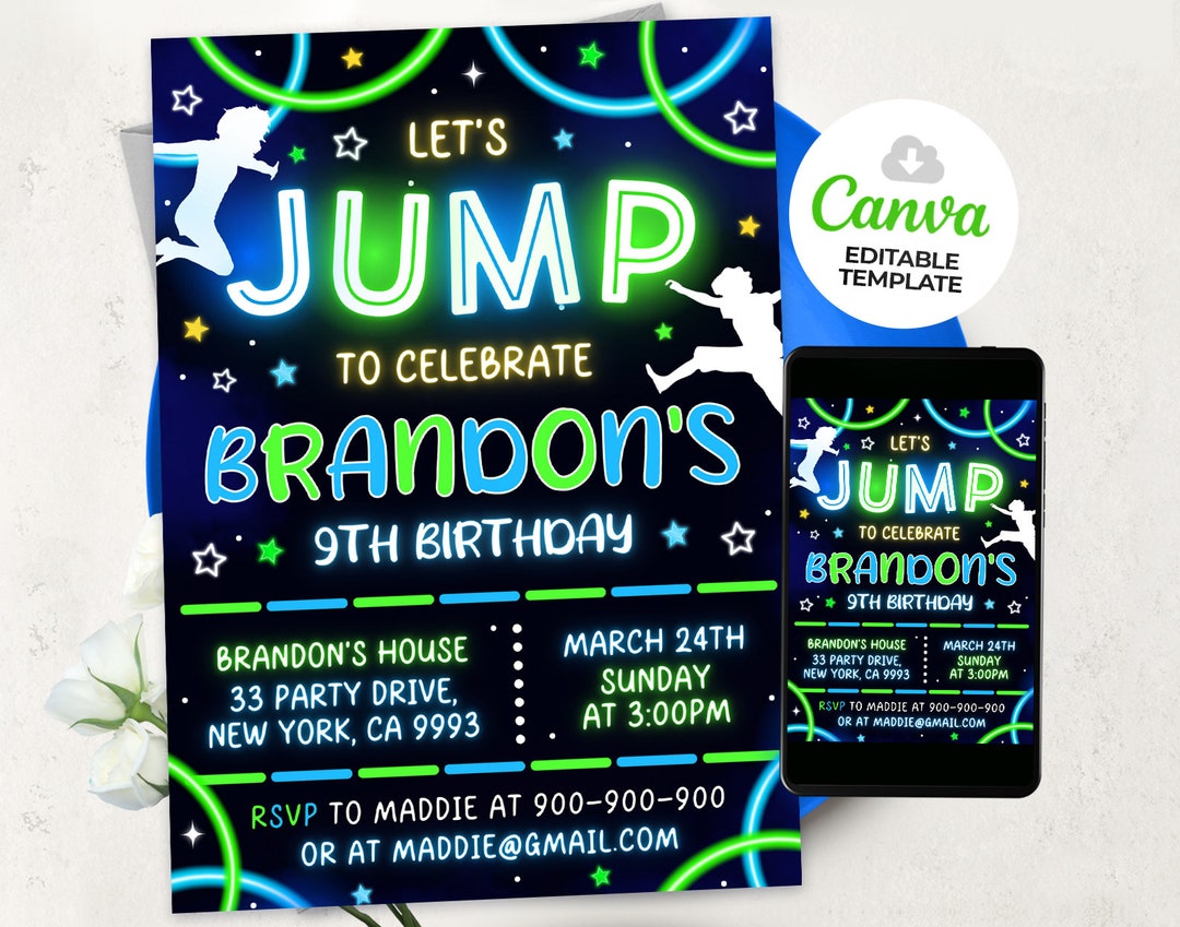 Jump Birthday Party Invitation, Trampoline Park Invites, Jump Birthday ...