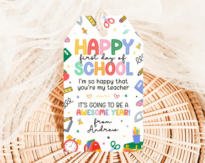 Happy First Day of School Tag, Back to School Gift Tag, First Day of ...