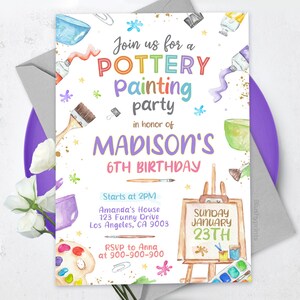 EDITABLE Pottery Painting Birthday Invitation, Art Party Invitation ...