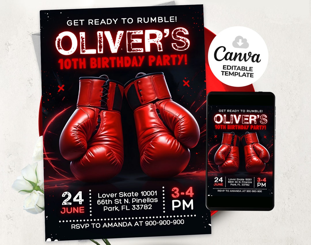 Boxing Boy Birthday Invitation, Fighter Birthday Invitation, MMA Boy ...