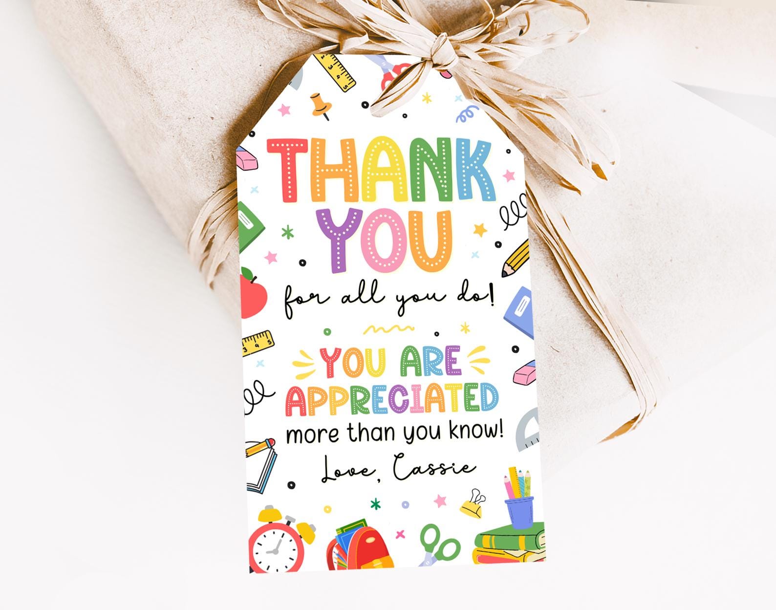 Teacher Appreciation Gift Tag, Thank You Teacher Gift Tag, School Party ...