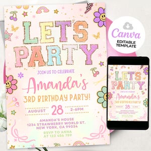 Patch Letter Invitation, Retro Girl Birthday Invitation, Varsity Patch ...