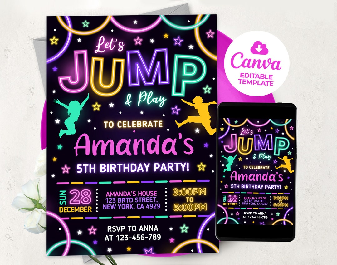 Jump Invitation Editable Jump Birthday Invite Trampoline Party Bounce ...