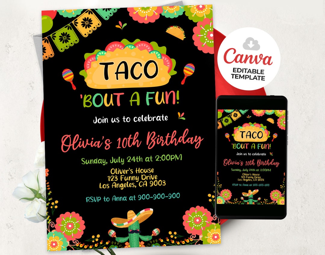 Taco 'bout A Party Invitation, Fiesta Birthday Invite Template, Taco ...
