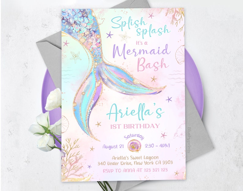 Mermaid Birthday Invitation, Mermaid Bash Under the Sea Birthday Invite ...